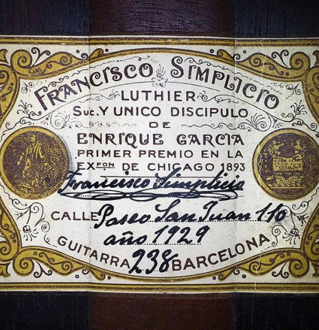 1929 Francisco Simplicio SP/CSAR Guitar | GSI