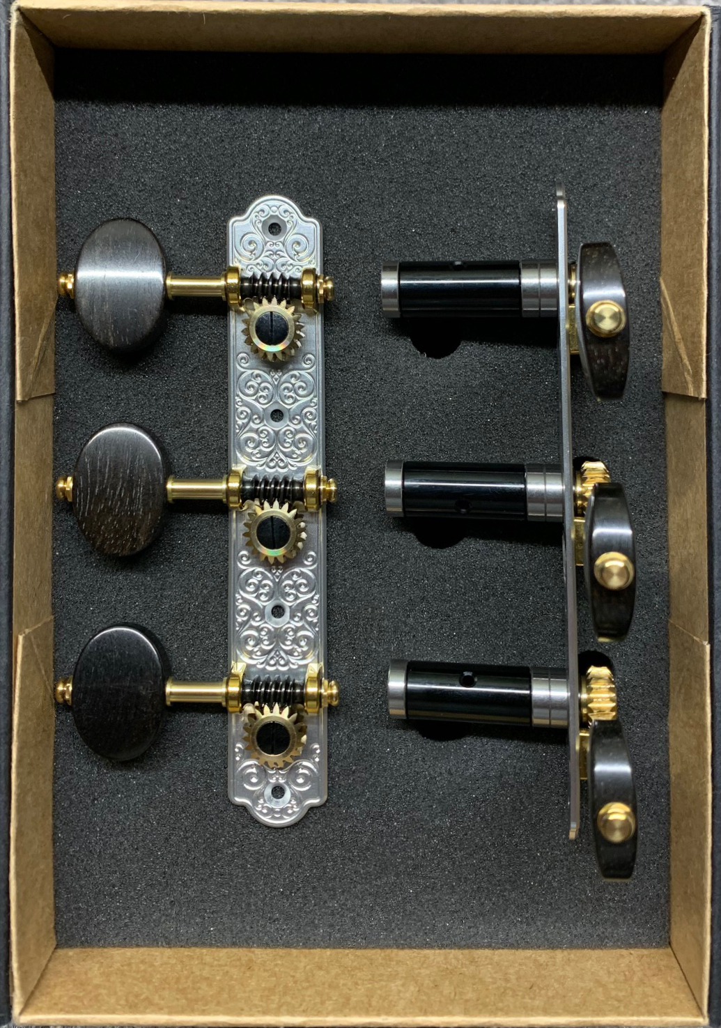 Barnett “Trinity” Engraved Silver plate/ebony buttons/black rollers